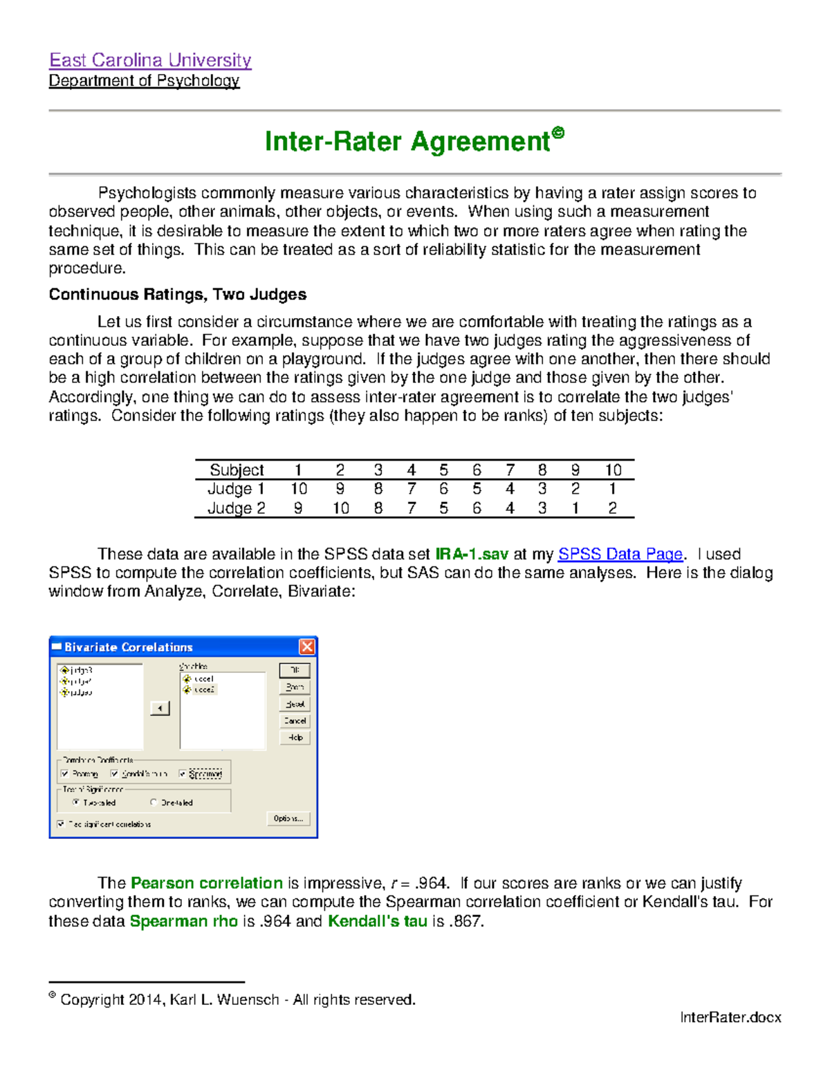Inter-Rater Agreement - East Carolina University Department of ...