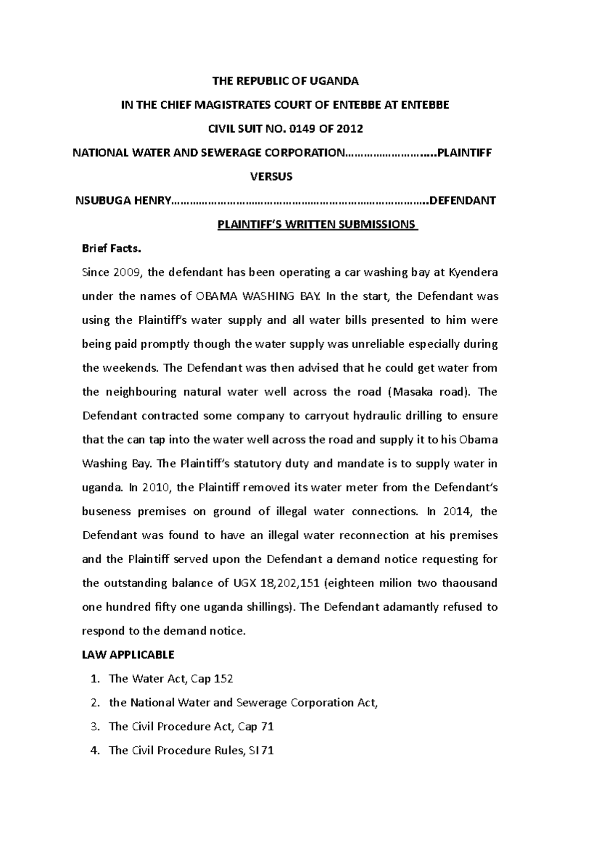 Submission for nsubuga henry - THE REPUBLIC OF UGANDA IN THE CHIEF ...