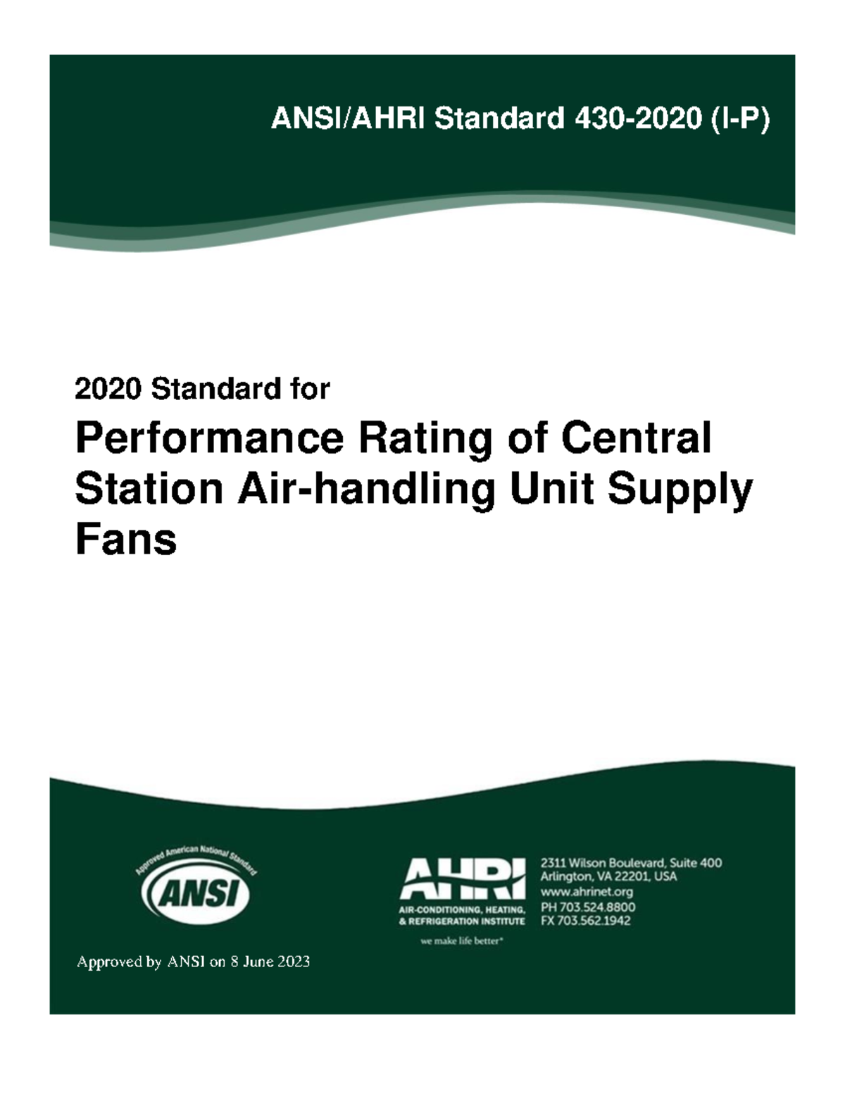 ANSI AHRI Standard 430-2020 (I-P) - 2020 Standard for Performance ...