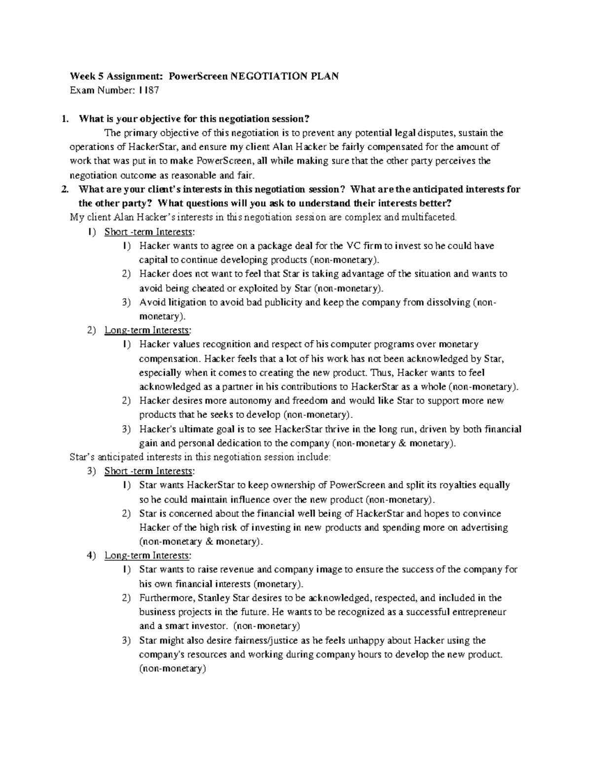 Power Screen Negotiation PLAN - Week 5 Assignment: PowerScreen ...