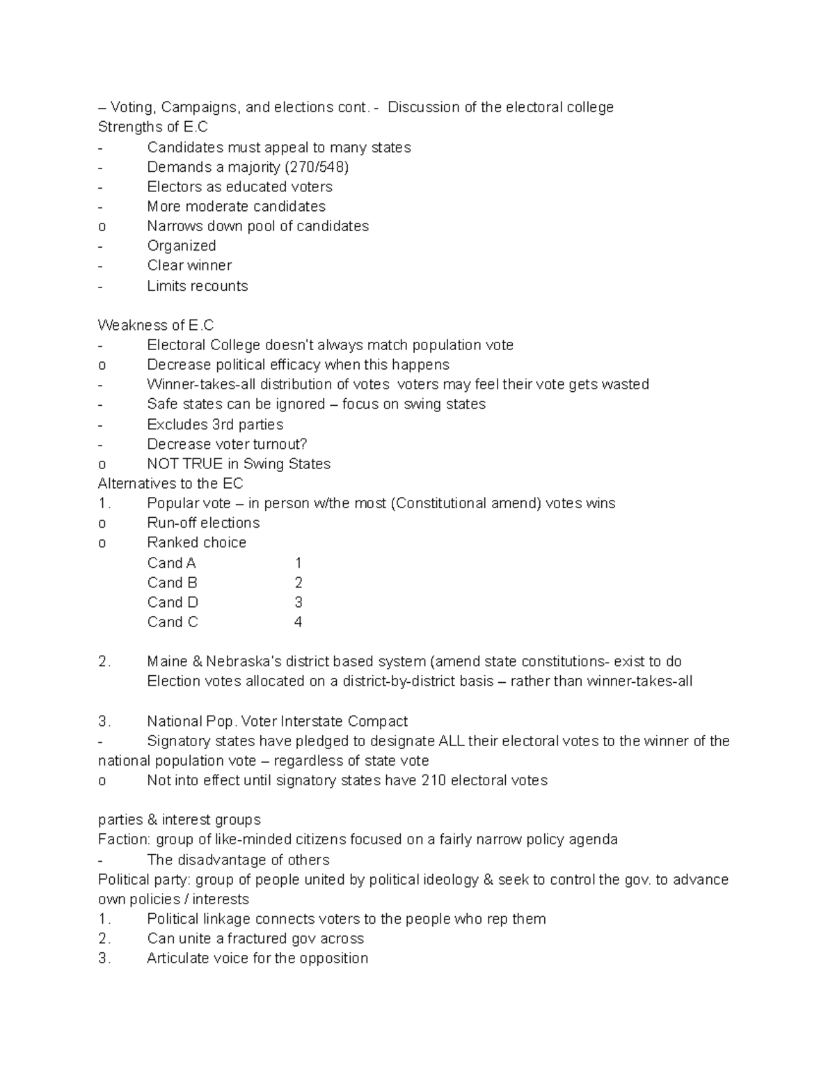 PSC105 - Notes week 10-13 - Voting, Campaigns, and elections cont ...