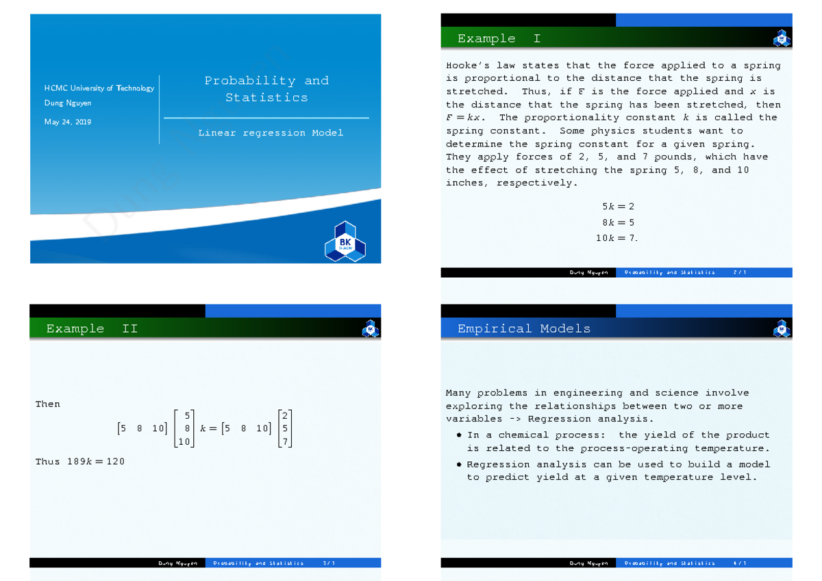 Linearregression-handout - gu ye n Example Probability and Statistics ...