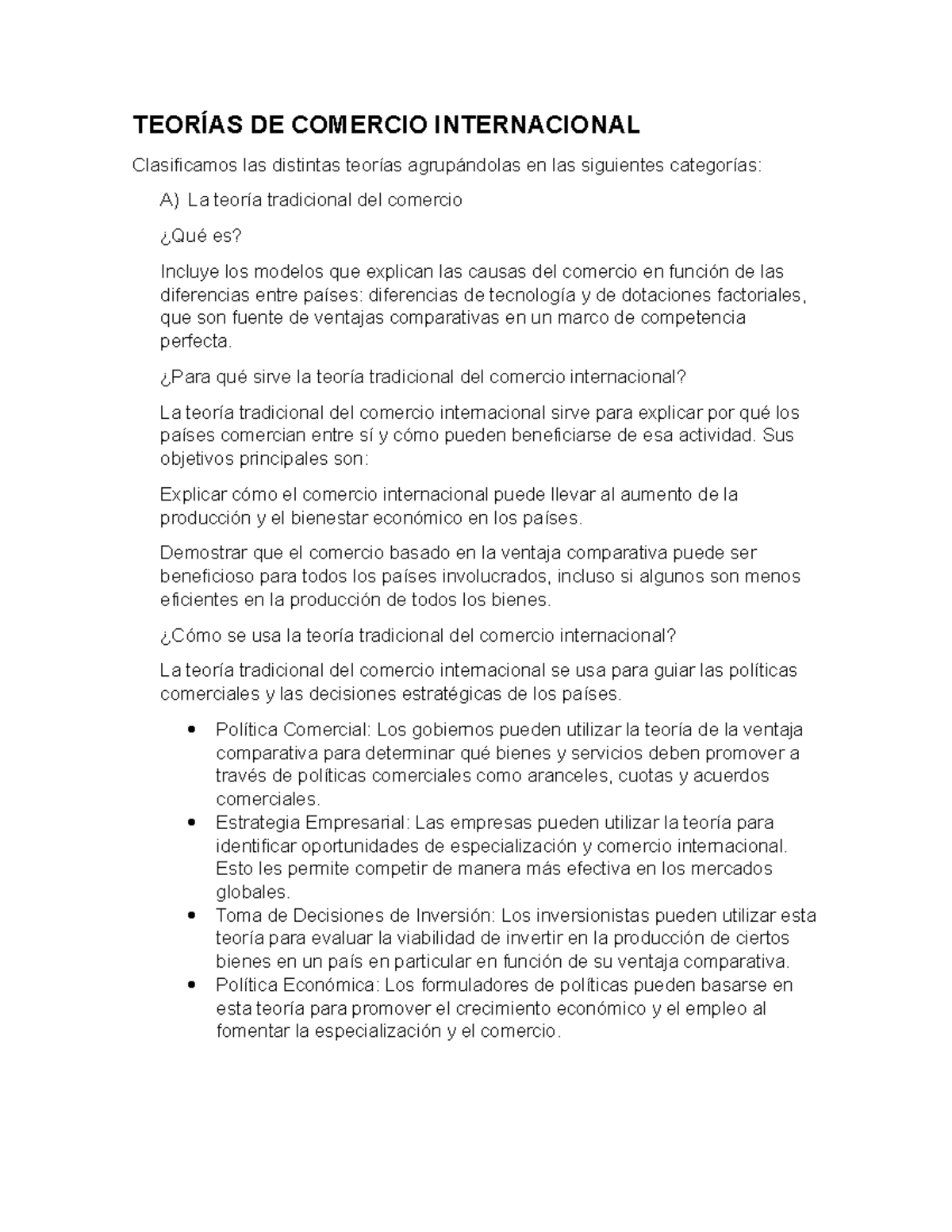 Teorías DE Comercio Internacional - TEORÍAS DE COMERCIO INTERNACIONAL Clasificamos las distintas ...