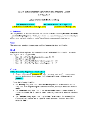 Assignment #4 - Description - ENGR 2080: Engineering Graphics and Machine Design Spring 2023 A ...