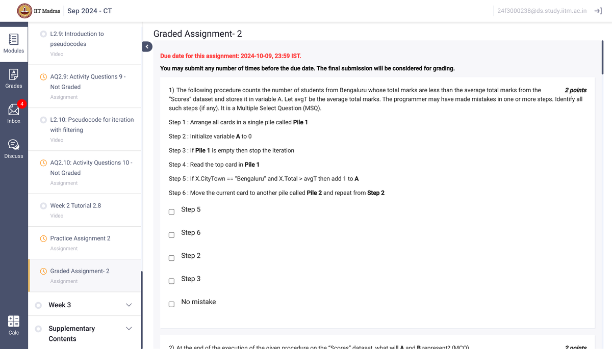 Graded Assignment- 2 IITM Online Degree - Modules Grades Inbox 4 ...