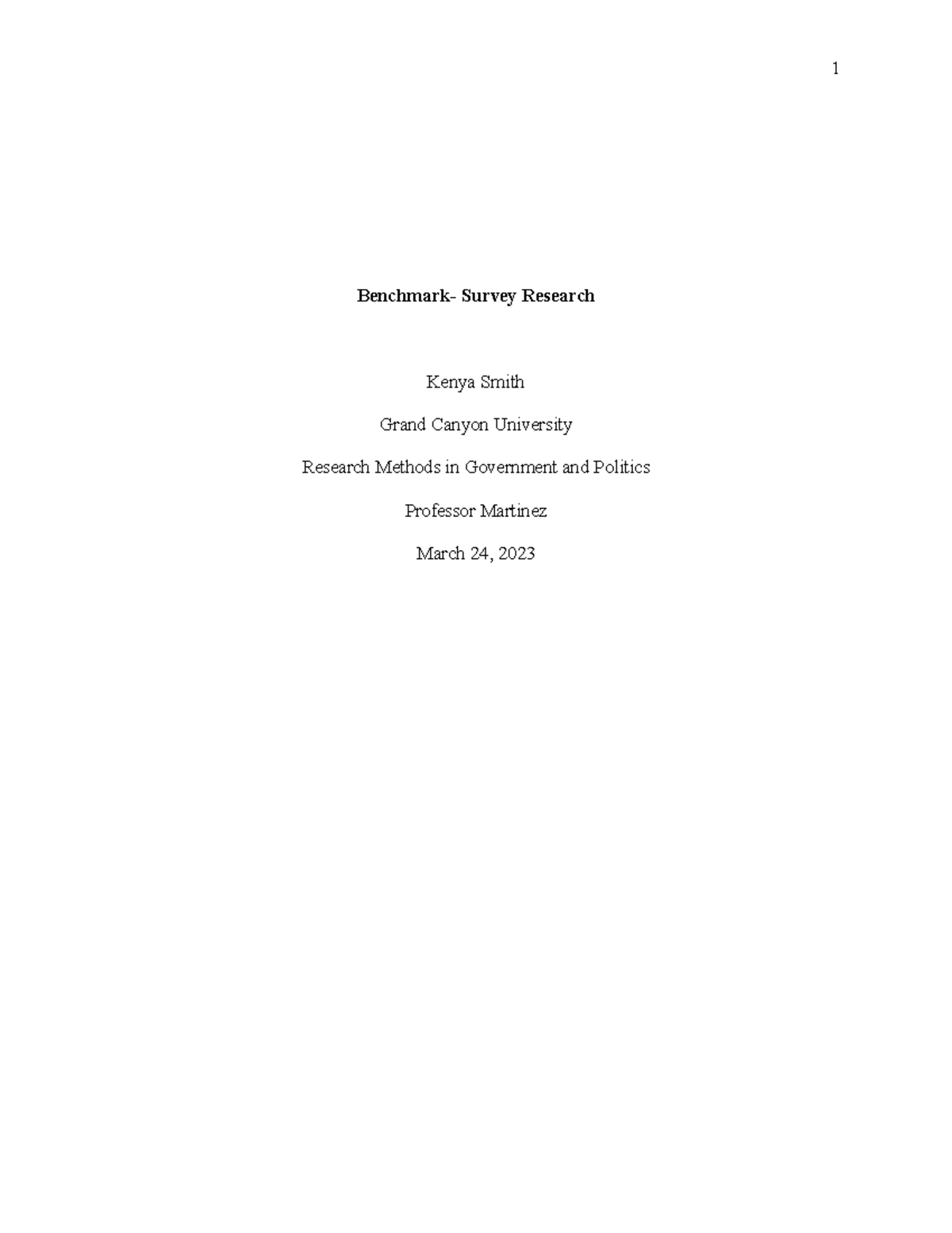 Benchmark - Essay - Benchmark- Survey Research Kenya Smith Grand Canyon ...