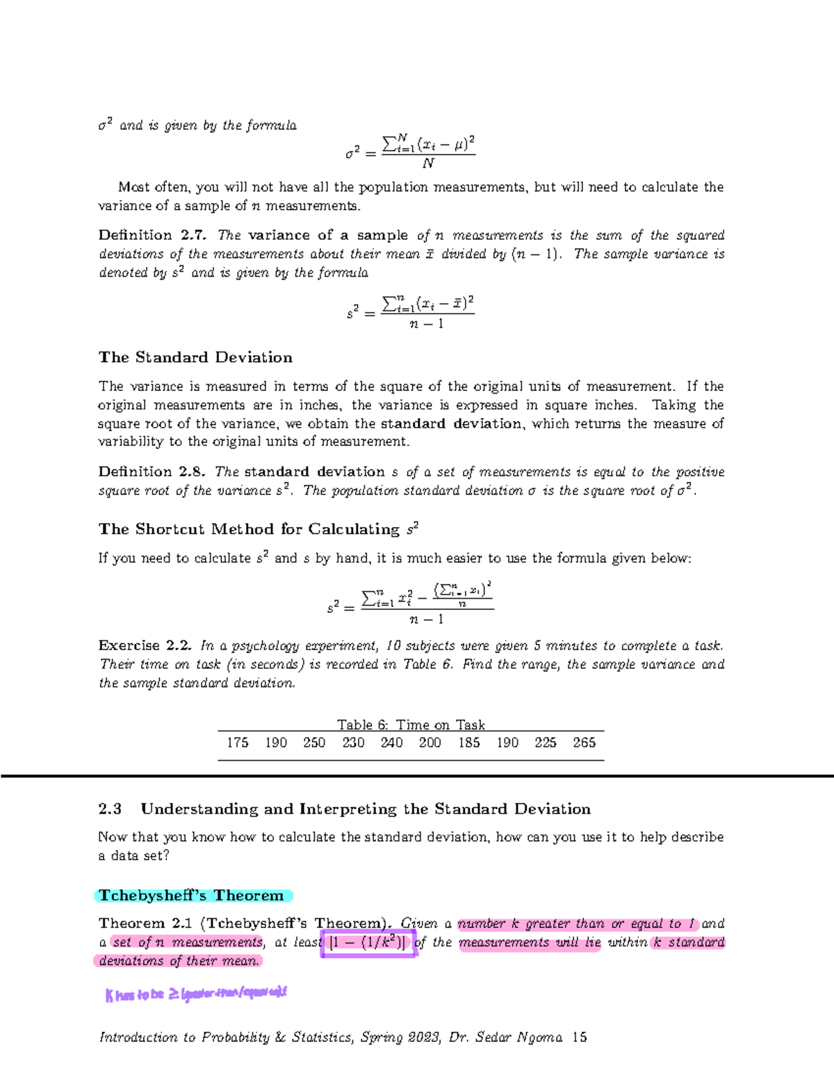 Lecture Note 1 Describing Data With Numerical Measures σ 2 And Is