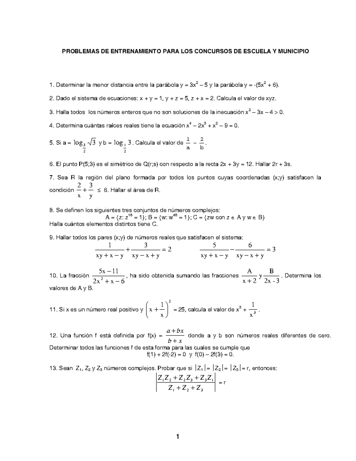 Ejercicios de matematicas - PROBLEMAS DE ENTRENAMIENTO PARA LOS CONCURSOS DE ESCUELA Y MUNICIPIO ...