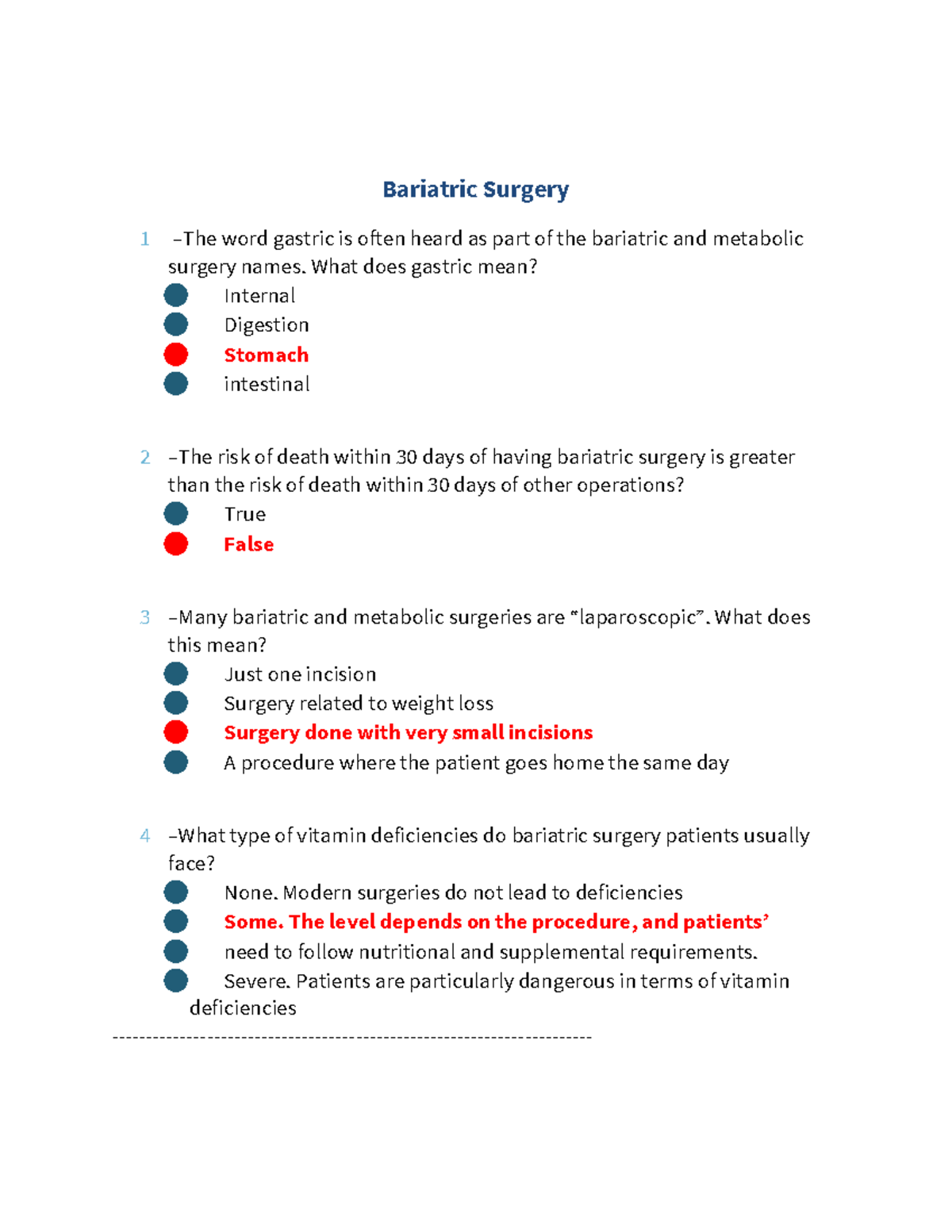 2اسئله جراحه - Bariatric Surgery 1 – The word gastric is often heard as ...