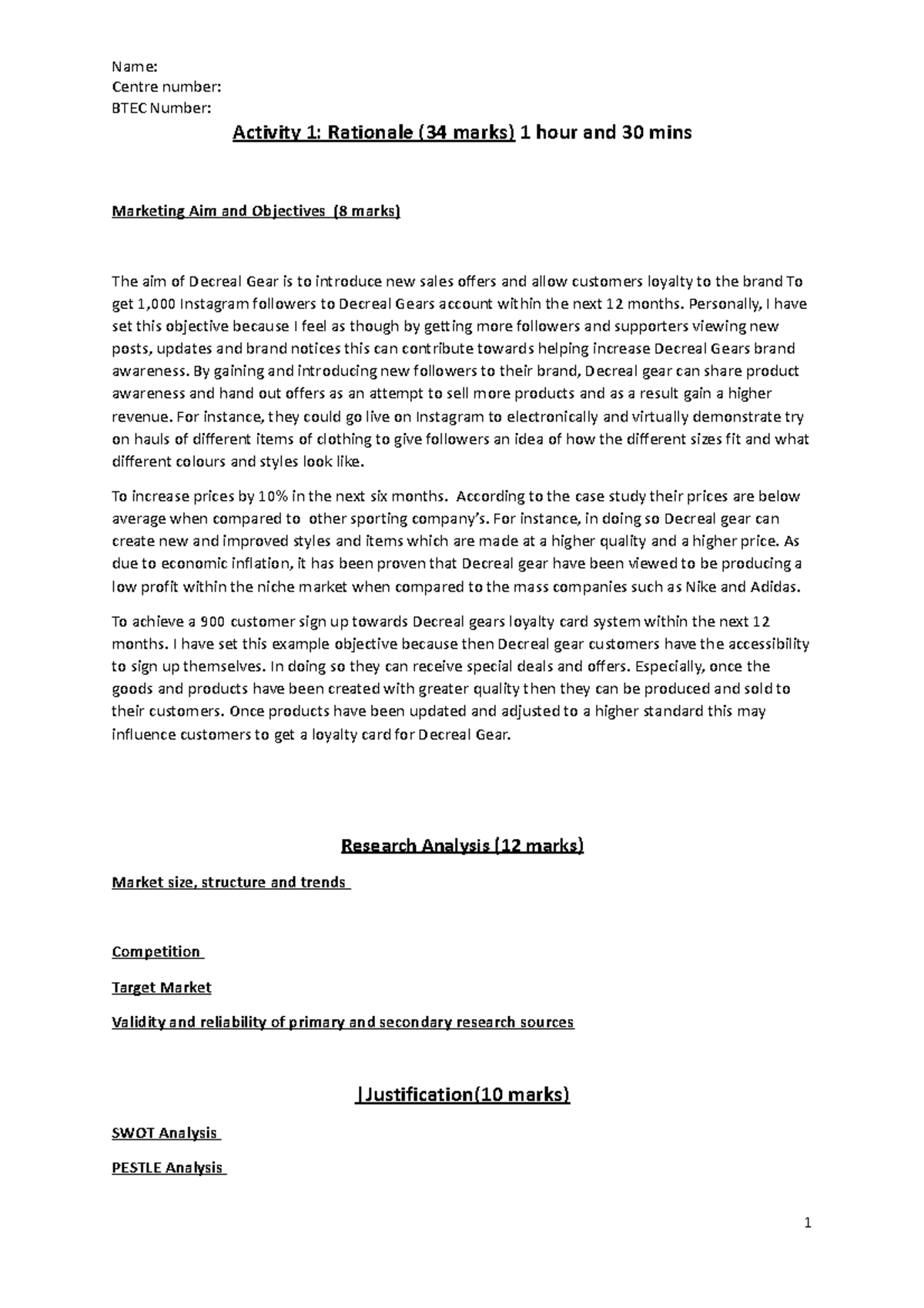 Copy of Copy of structure for exam - Name: Centre number: BTEC Number ...