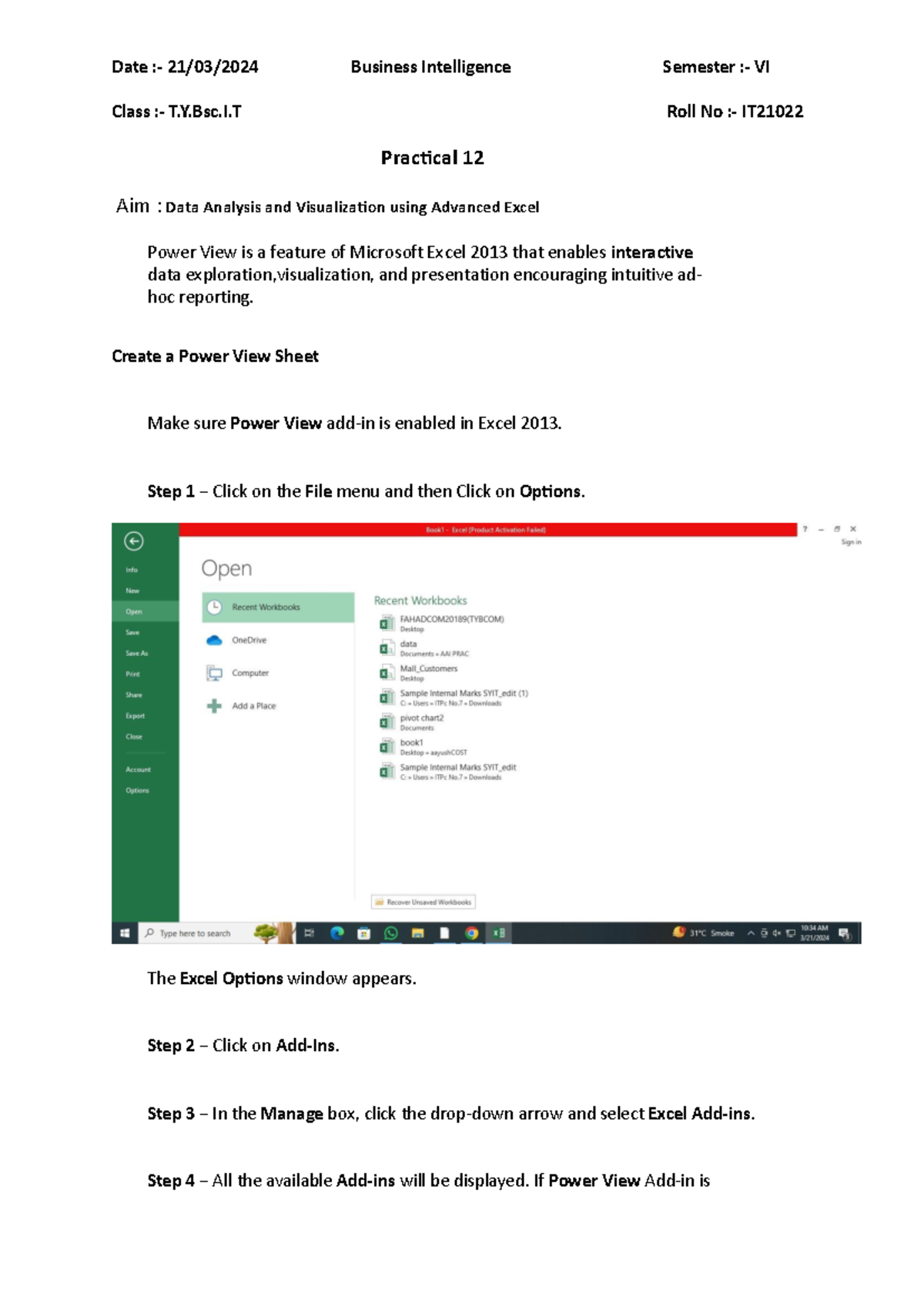 Prac 12 BI - important practical of ty BSc IT subject business ...