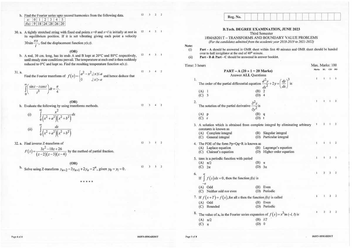 TBVP QP 1 - Advanced Calculus And Complex Analysis - Studocu
