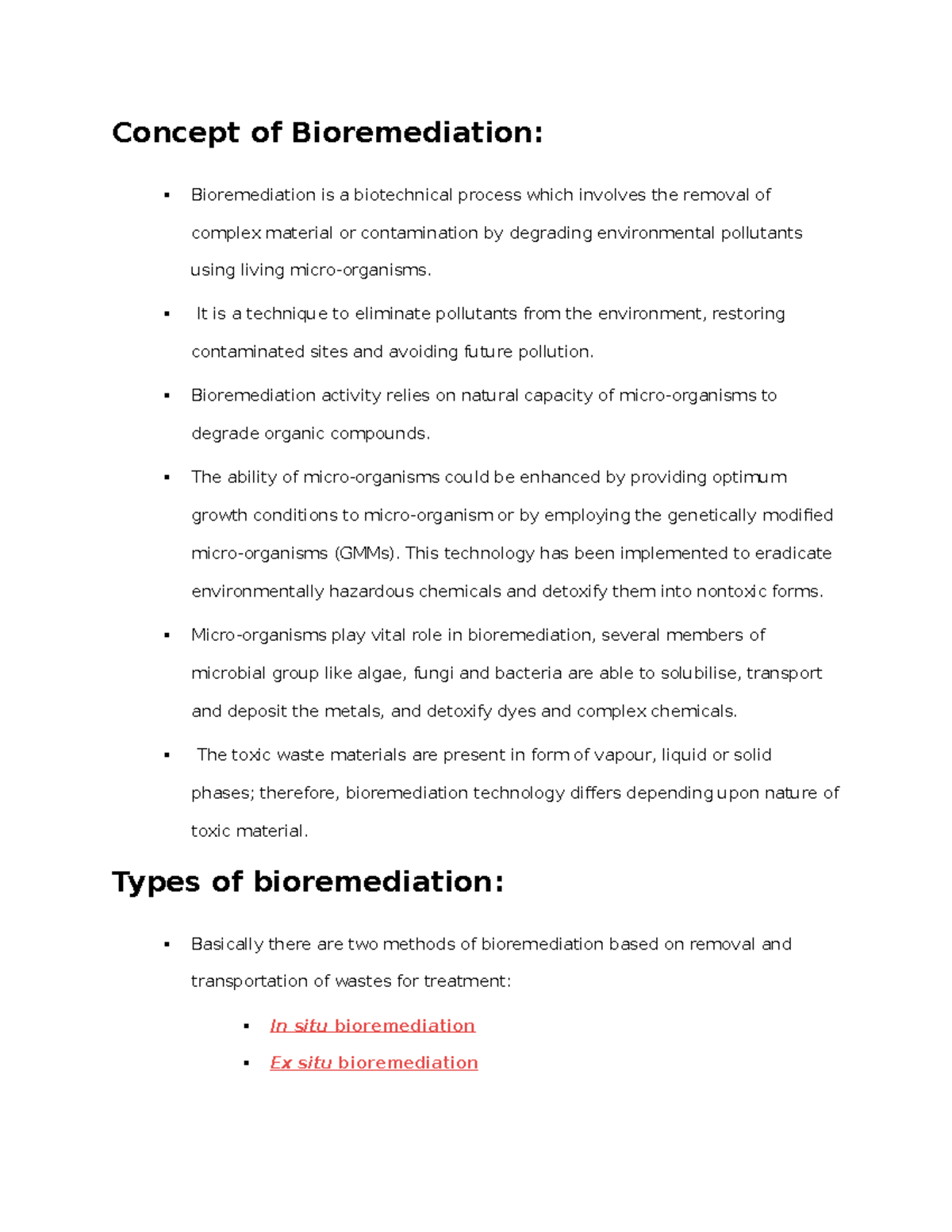 Biology Science 229 - Concept of Bioremediation: Bioremediation is a ...