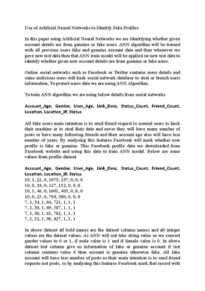 Use of Artificial Neural Networks to Identify Fake Profiles - ANN ...
