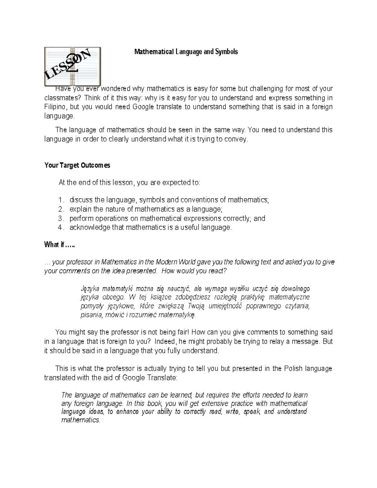 MATH Modules 2-converted - 2 Mathematical Language and Symbols Have you ...