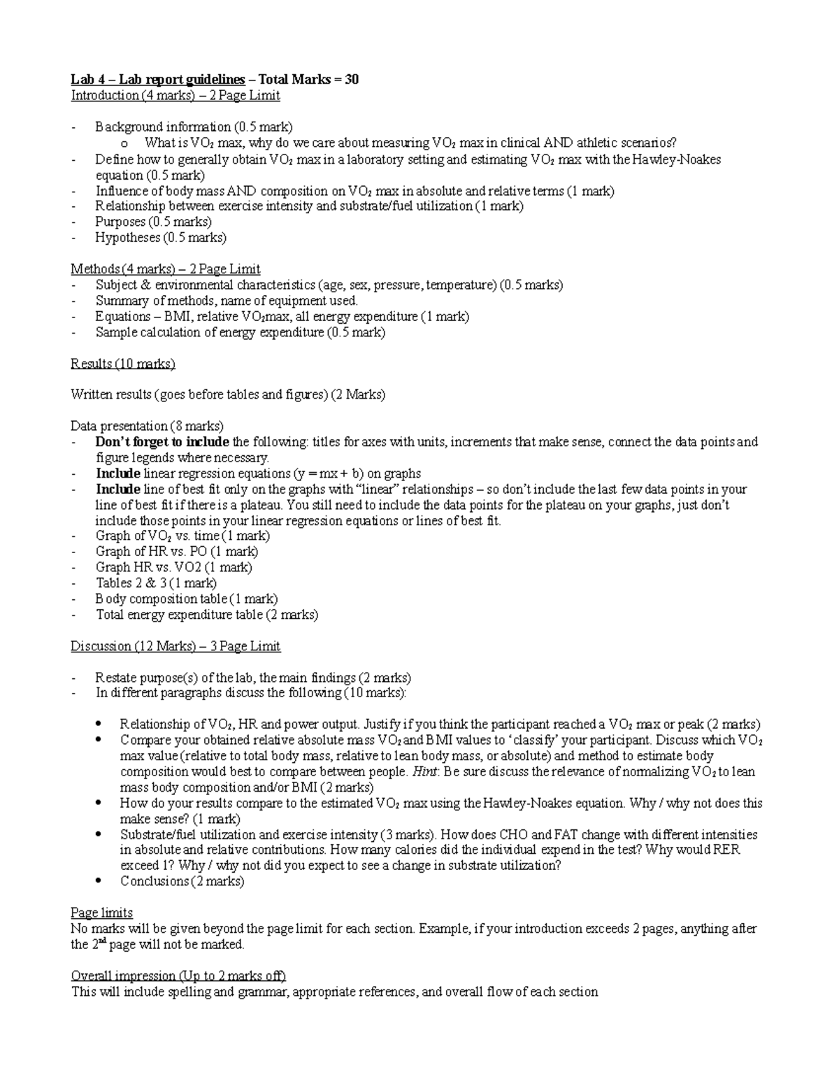 Lab report 2 student marking scheme - Lab 4 – Lab report guidelines – Total Marks = 30 ...