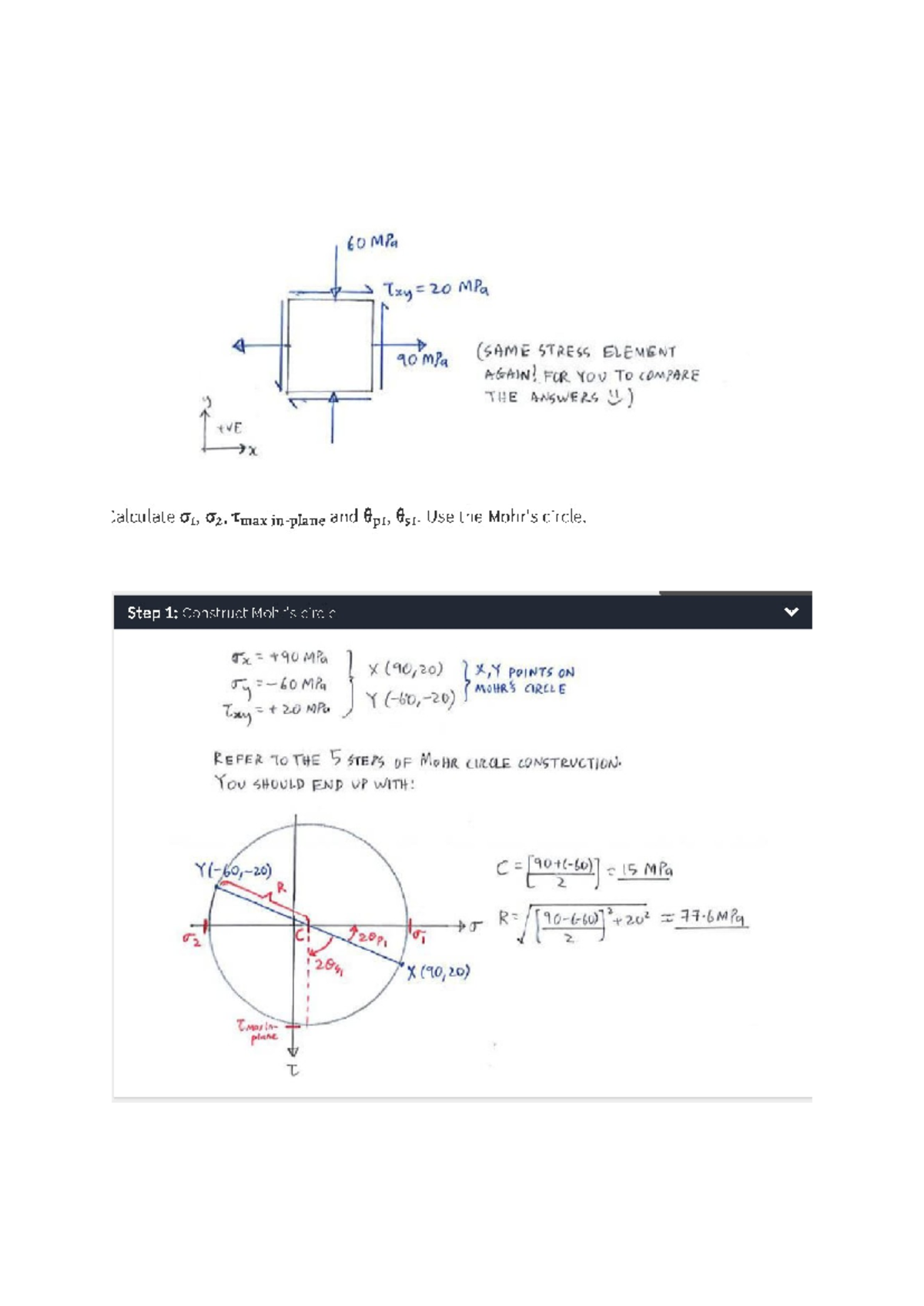 Tutorial mohr circle - 60 MPa Txy 20 MPa 4 90 mpa (SAME STRESS ELEMENT ...