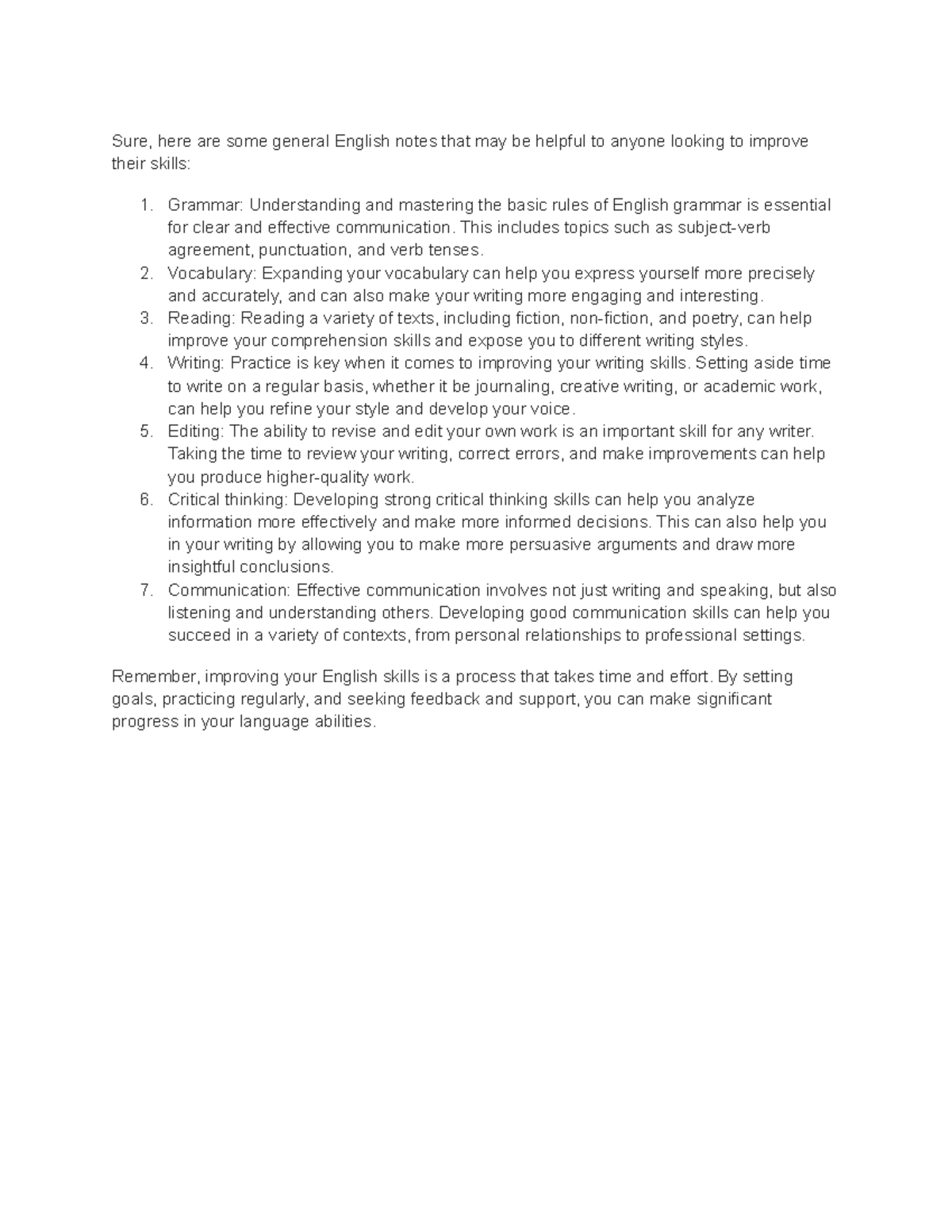 English note - This includes topics such as subject-verb agreement ...