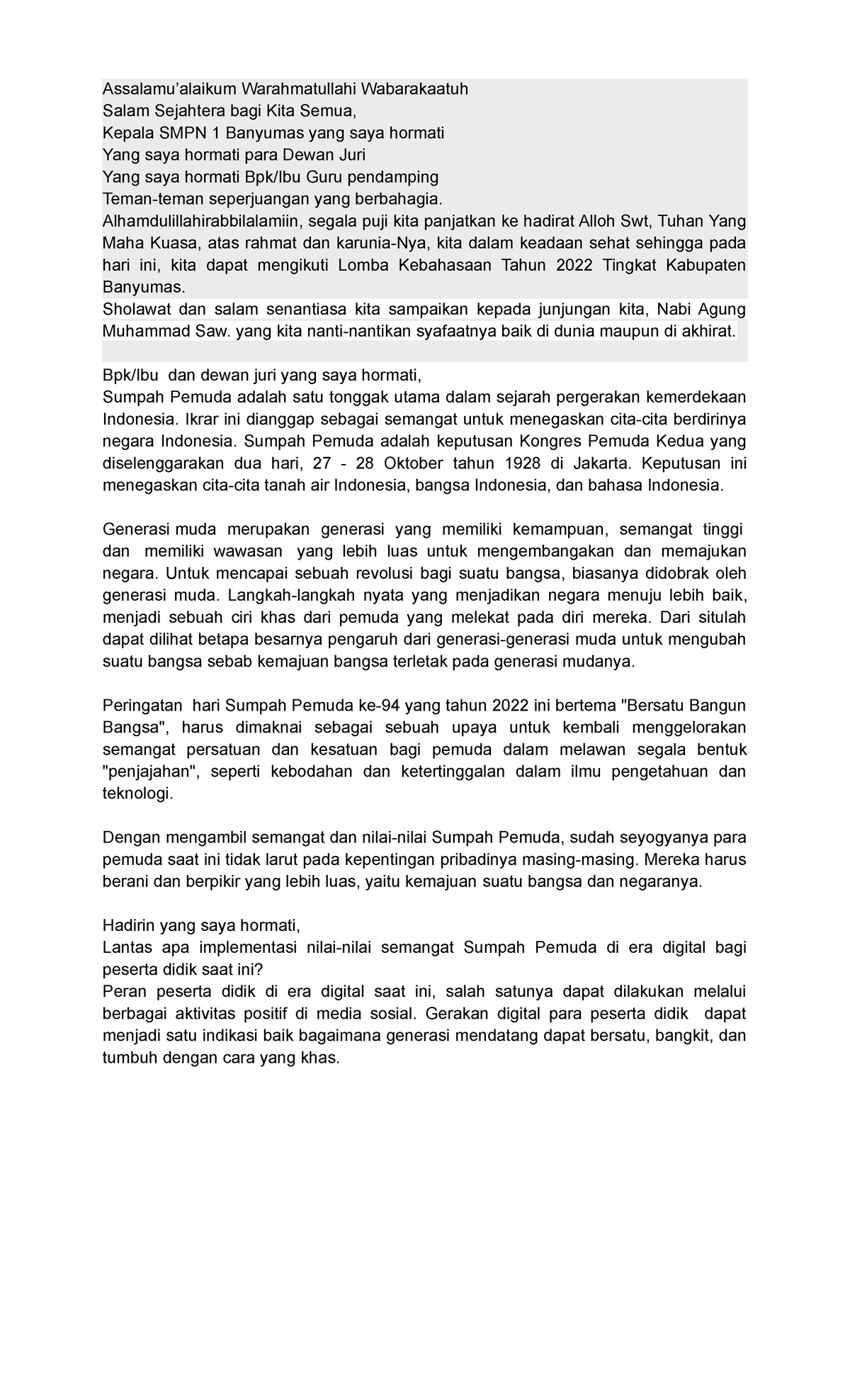 Materi Lomba Pidato 22 - joss - Assalamu’alaikum Warahmatullahi ...