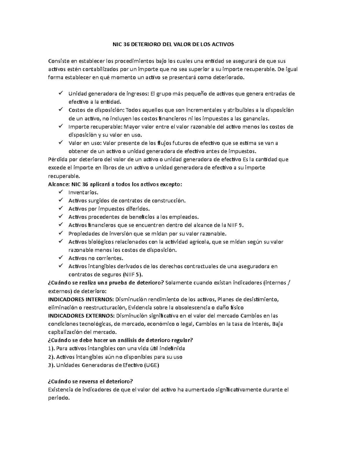 Normas NIC - NIC 36 DETERIORO DEL VALOR DE LOS ACTIVOS Consiste en ...