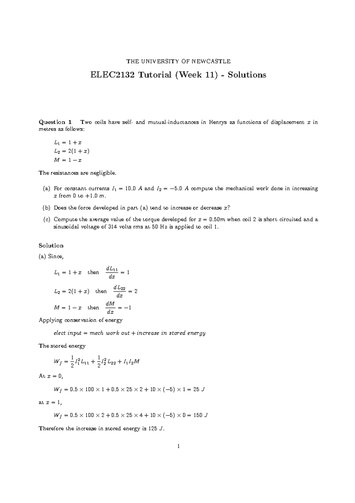 Tutorial 9 Part b solutions - THE UNIVERSITY OF NEWCASTLE ELEC2132 ...