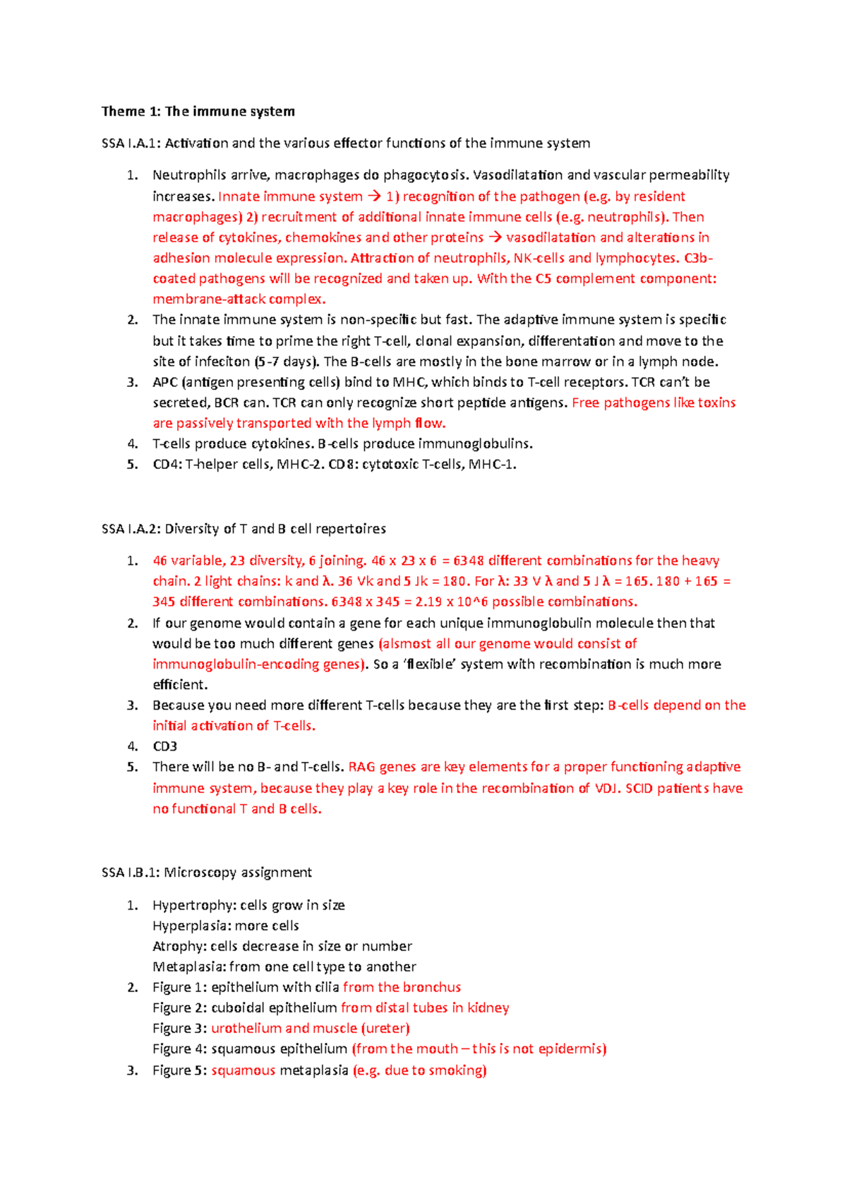 Theme 1 SSA - Theme 1: The immune system SSA I.A: Activation and the ...