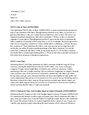 Lab #2 Fabric Analysis - Performance: Strength Test 1: Breaking Load ...