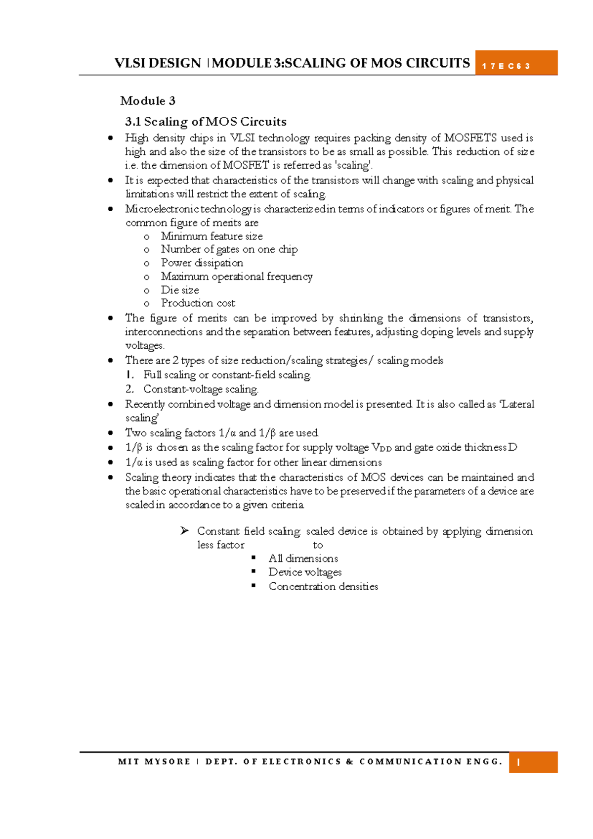 Module 3 Scaling of MOS Circuits,Subsystem Design Processes,Illustration of the Design - Studocu
