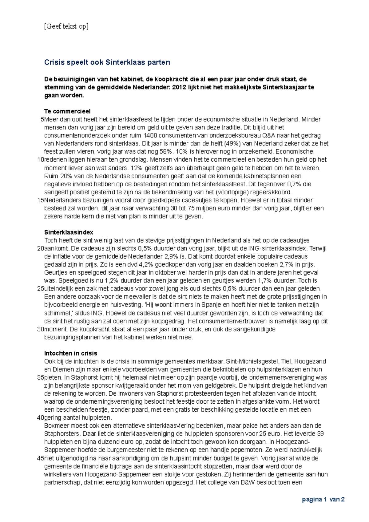 Tekst Sinterklaas- Begrijpend lezen - Nederlands - Studeersnel