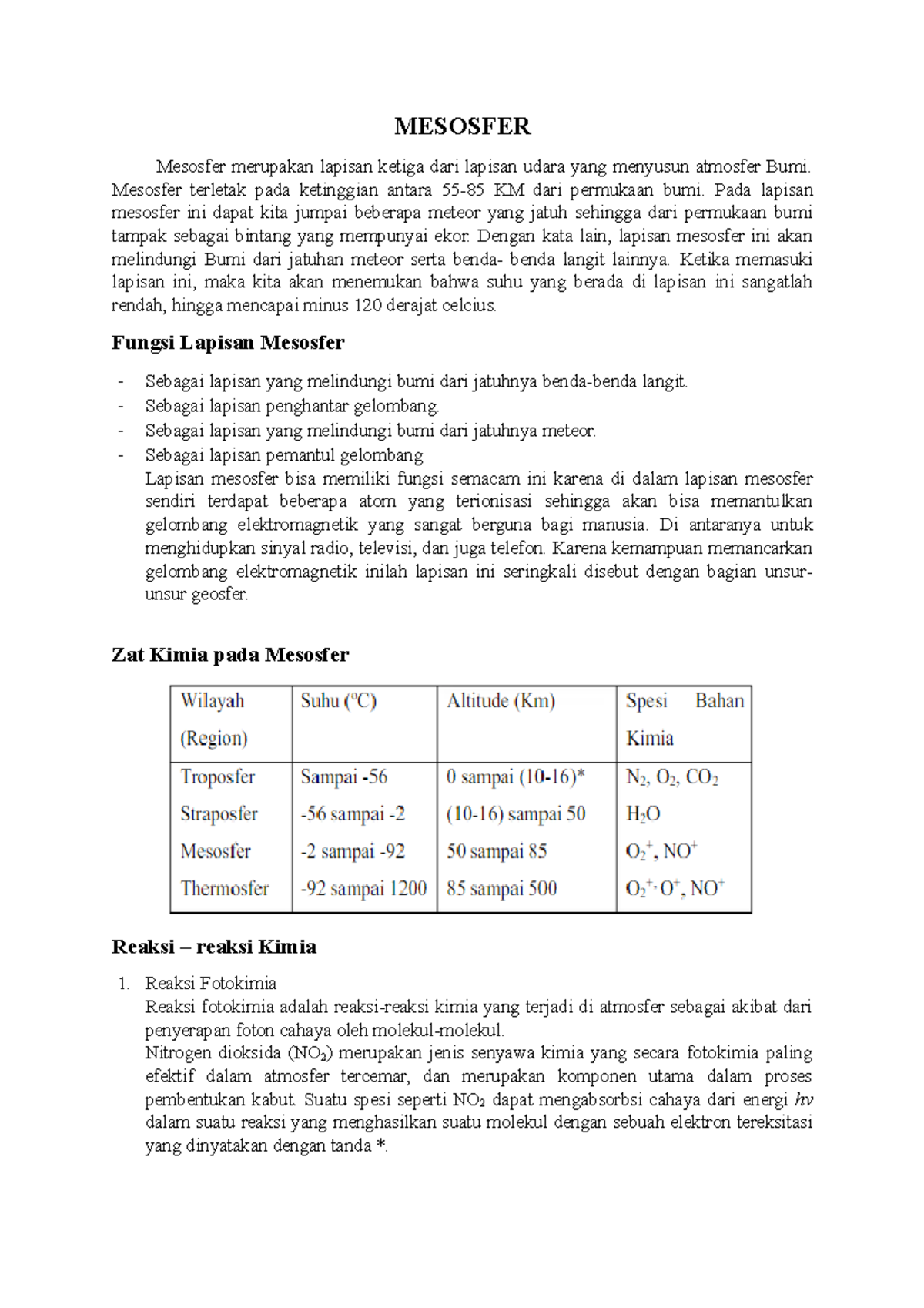 Mesosfer - MESOSFER Mesosfer merupakan lapisan ketiga dari lapisan ...