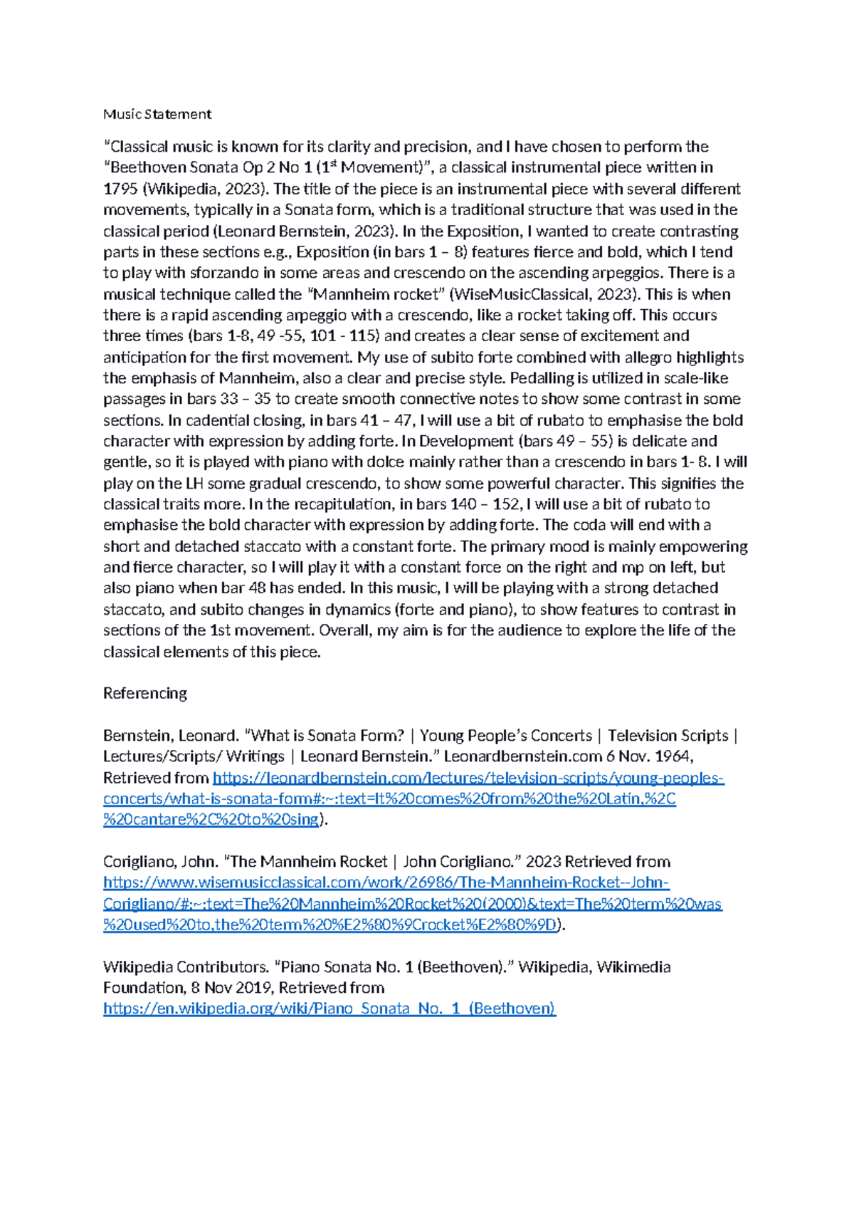 Music Statement Draft - Music Statement “Classical music is known for ...