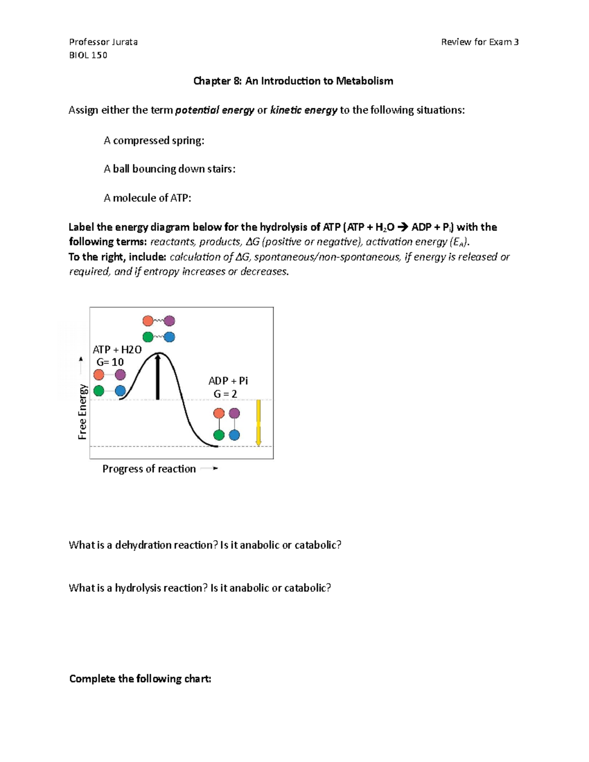 Review Packet for Exam 3 - Professor Jurata Review for Exam 3 BIOL 150 ...