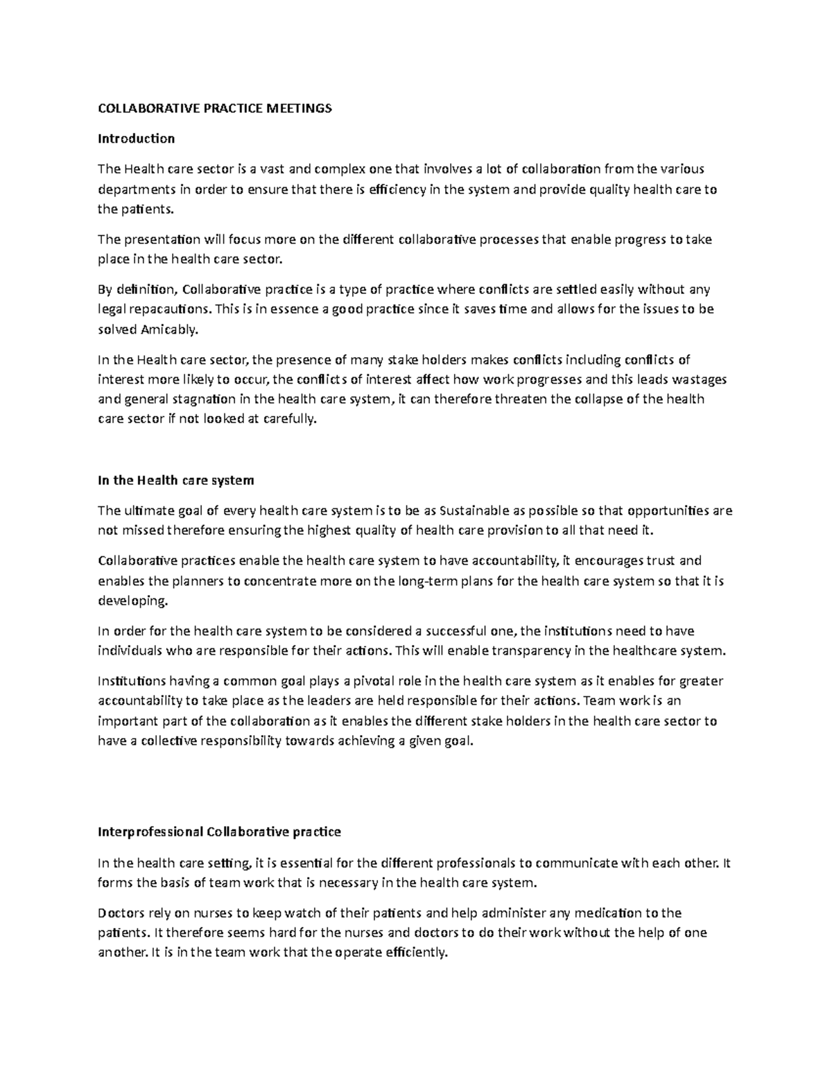 Collaborative Practice Meetings Healthcare - COLLABORATIVE PRACTICE ...