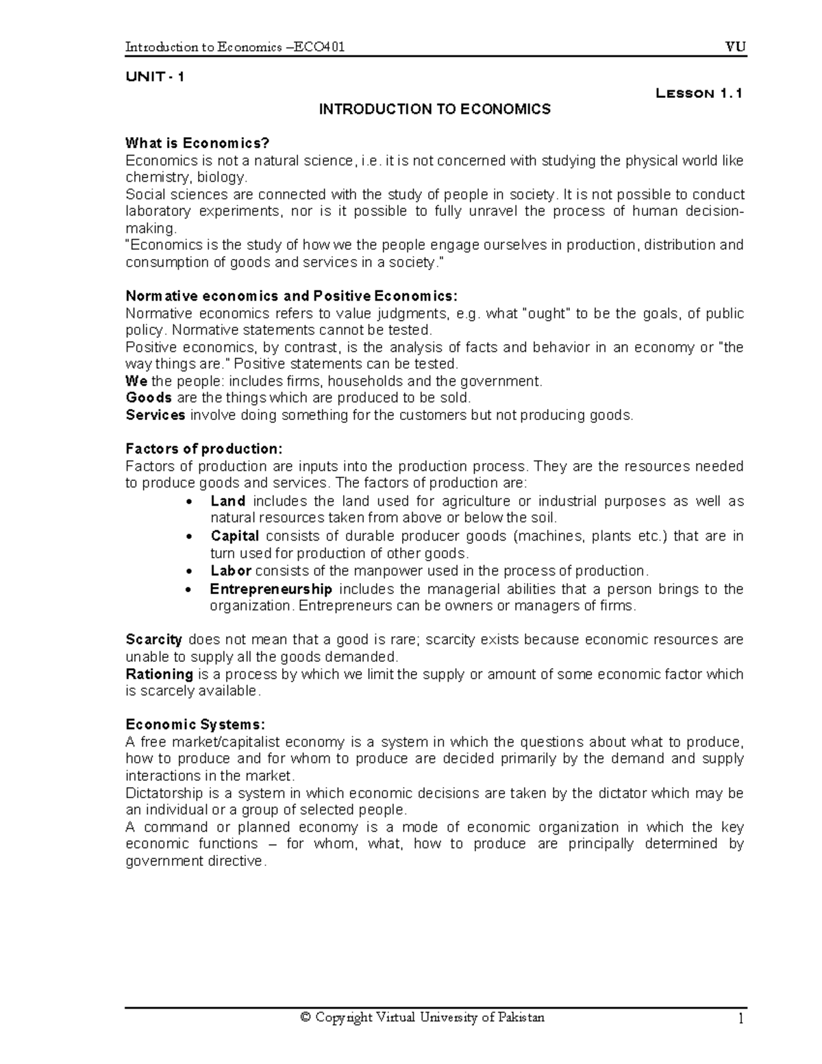 ECO401 Economics Complete Handouts Pdf - UNIT - 1 Lesson 1 ...