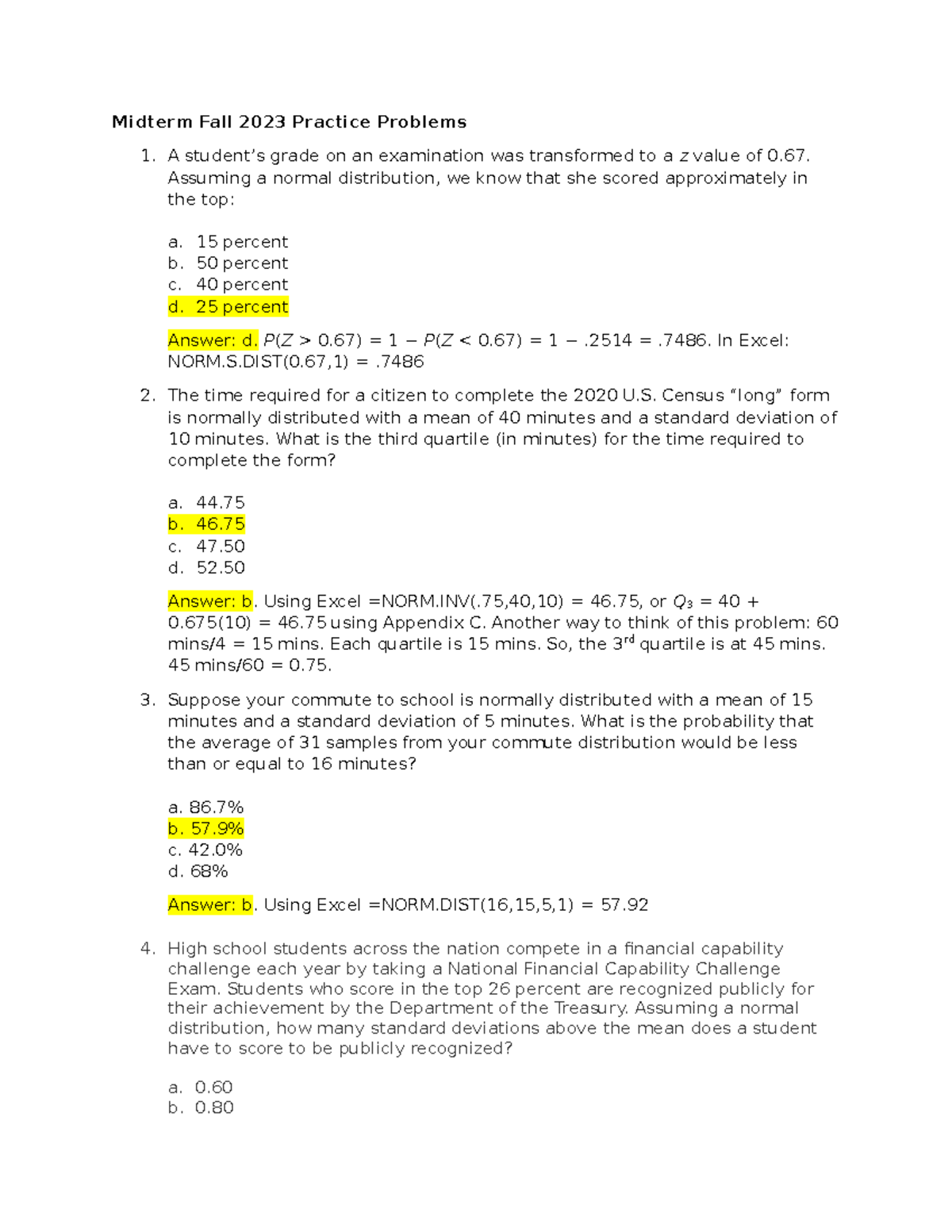 Student Practice Problems Answer Key - Midterm Fall 2023 Practice ...