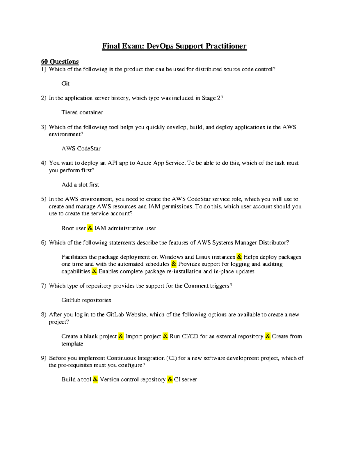 Skillsoft Dev Ops Support Practitioner Final Exam - Final Exam: DevOps Support Practitioner 60 ...