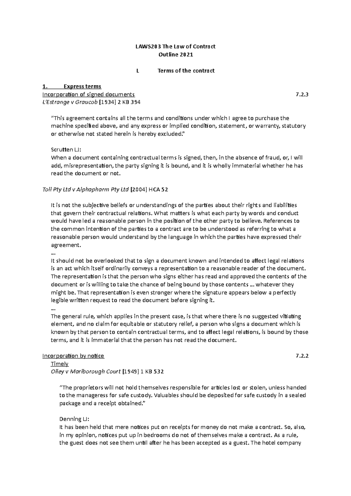 G Terms Of The Contract Mathew Barber LAWS203 The Law Of Contract