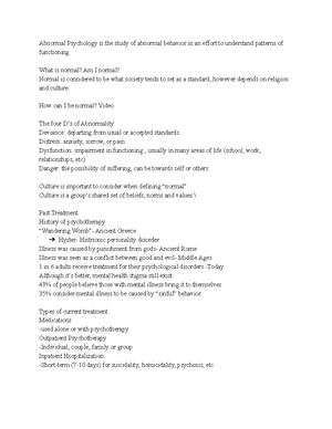 Exam #1 Study Guide Abnormal Psych - PSYC 201 STUDY GUIDE EXAM ONE ...