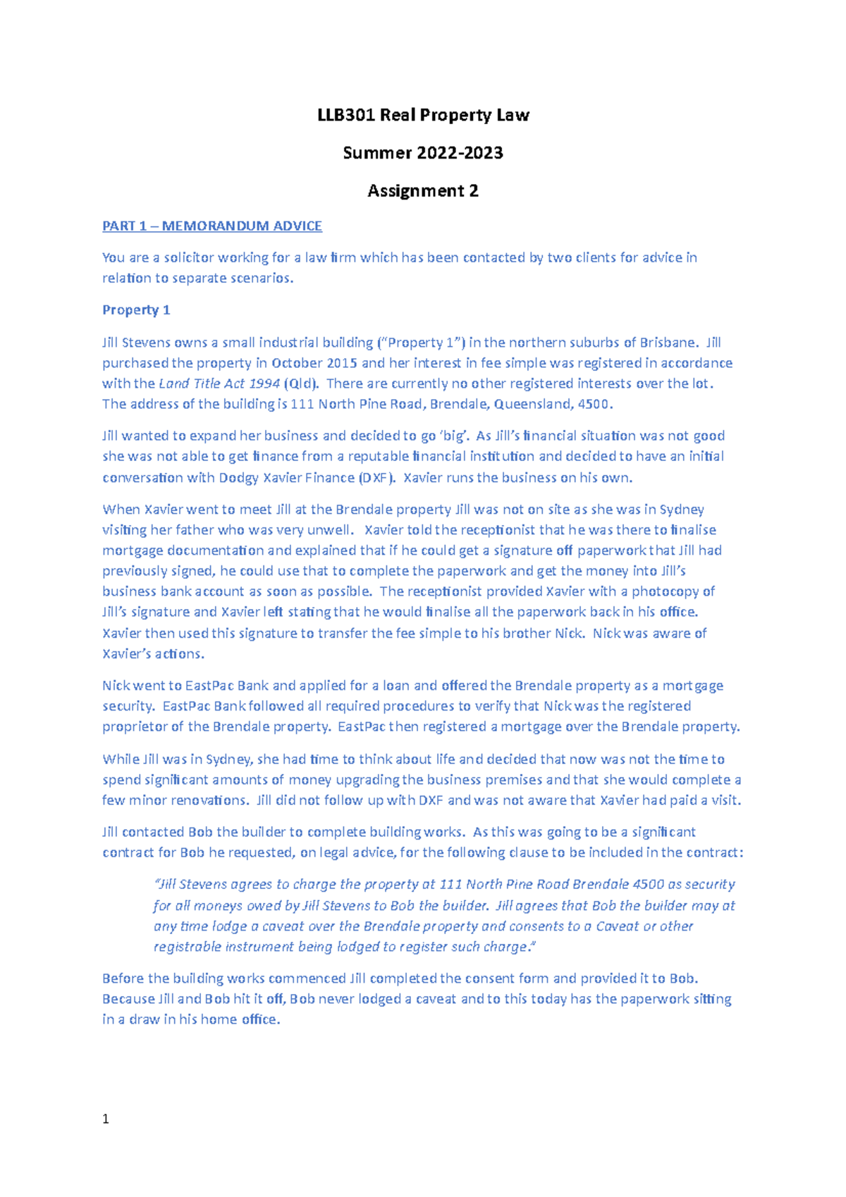 LLB301 Summer 2022Assignment - LLB301 Real Property Law Summer 2022- Assignment 2 PART 1 – - Studocu