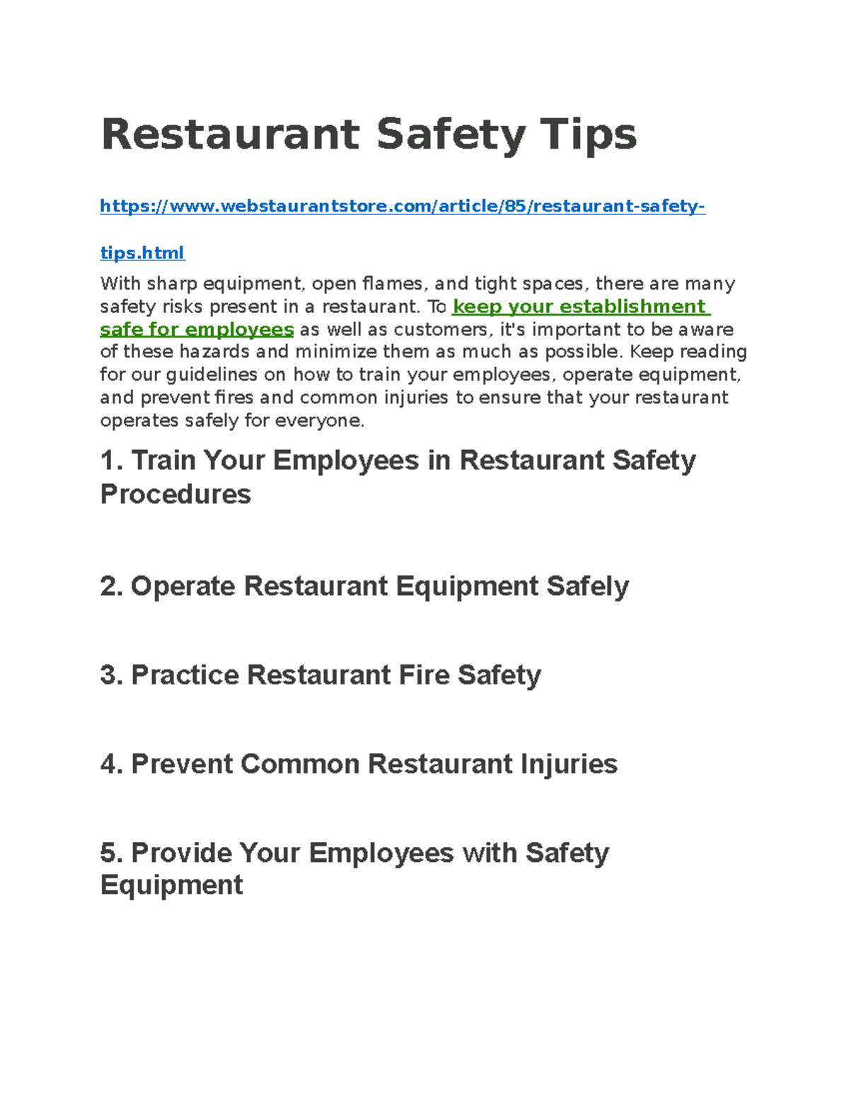 Restaurant Safety Tips at Zane Hodge blog