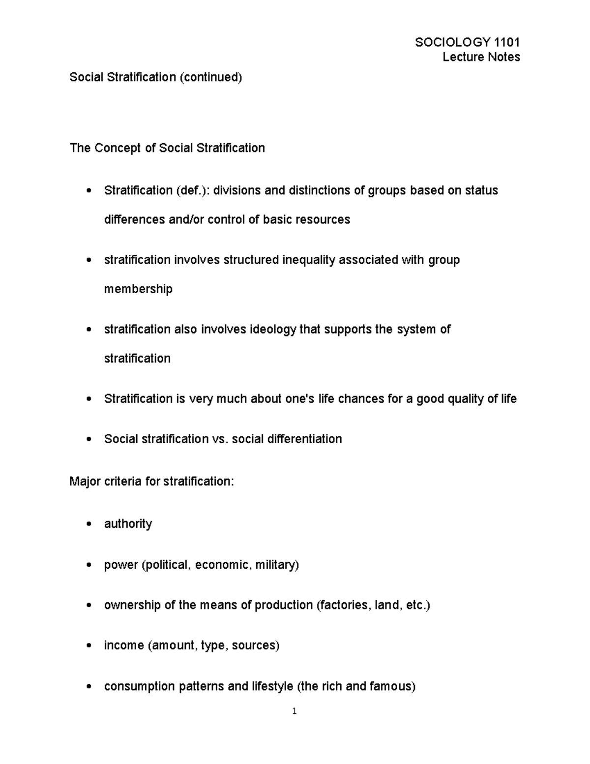 2021-SOCI-1101-Sociology-Lecture-Notes-Social stratification- 13B ...