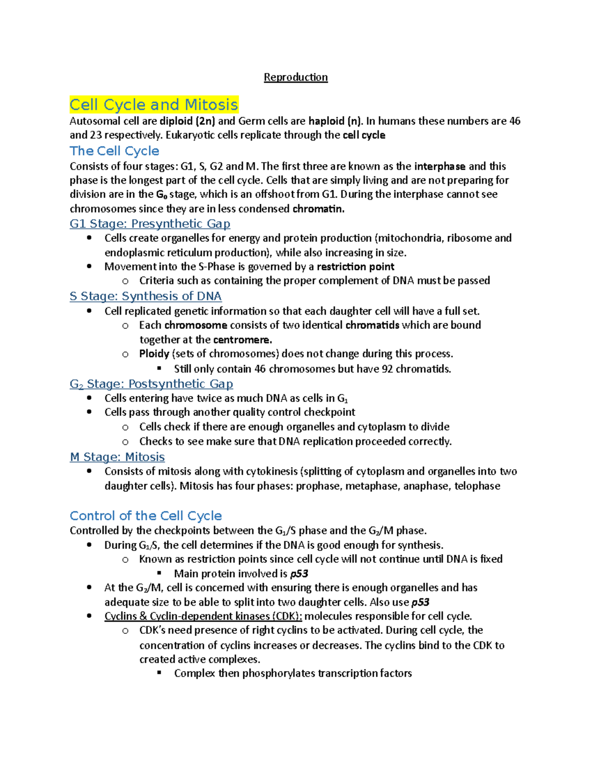 Reproduction - Detailed classs notes can be used for review as well ...