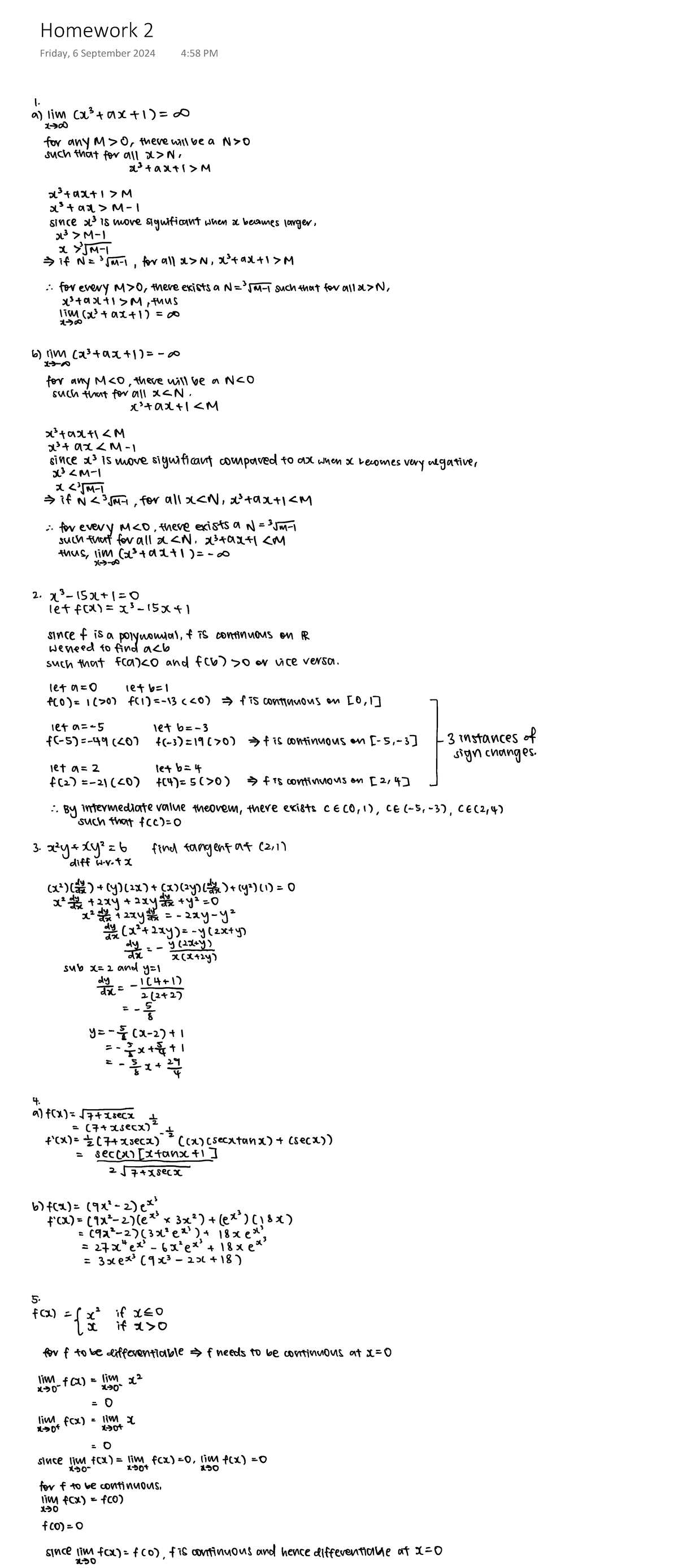 Homework 2 - I LOVE CALCULUS - Homework 2 Friday, 6 September 2024 4:58 ...