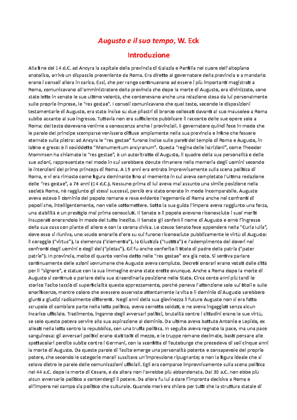 Augusto e il suo tempo, W. Eck - Eck Introduzione Alla fine del 14 d ...