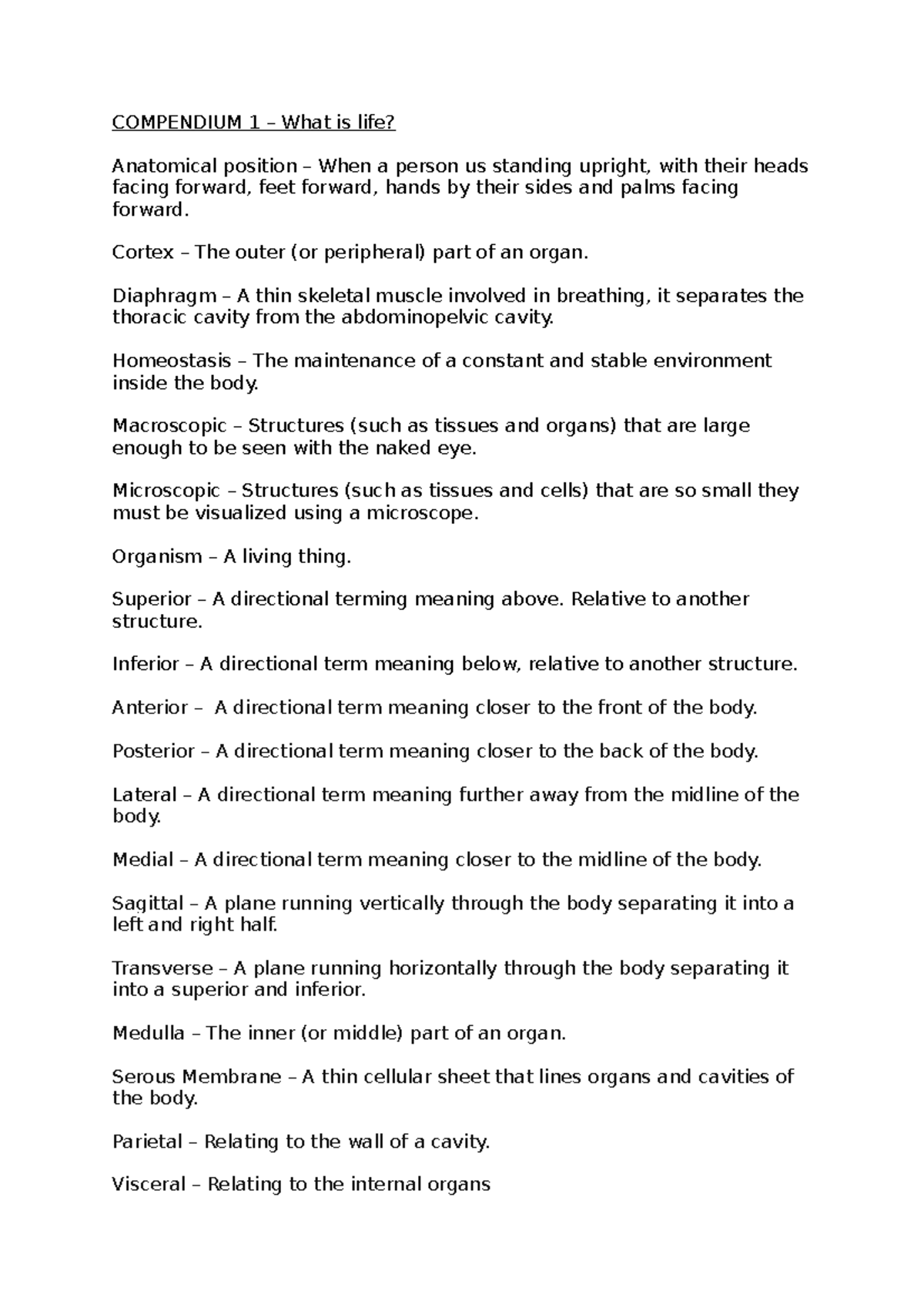 Compendium 1 - What is life? - COMPENDIUM 1 What is life? Anatomical ...