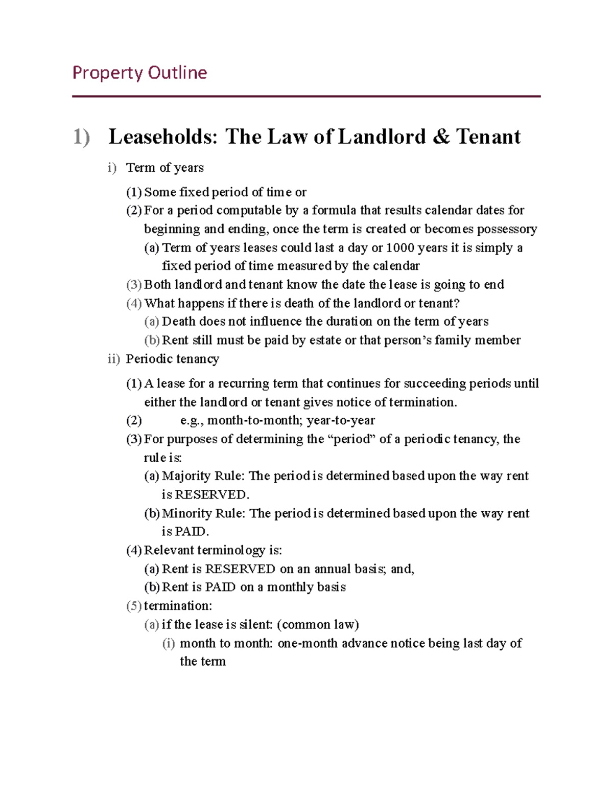 Property Outline - (2) e., month-to-month; year-to-year (3) For ...