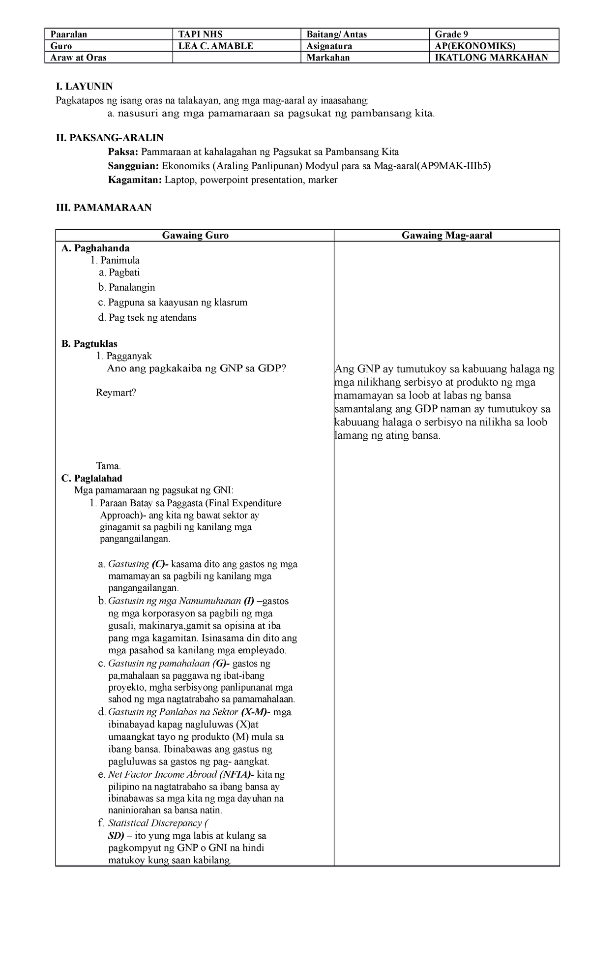 Dlp ap9 day2- wed - day 2 - Paaralan TAPI NHS Baitang/ Antas Grade 9 ...
