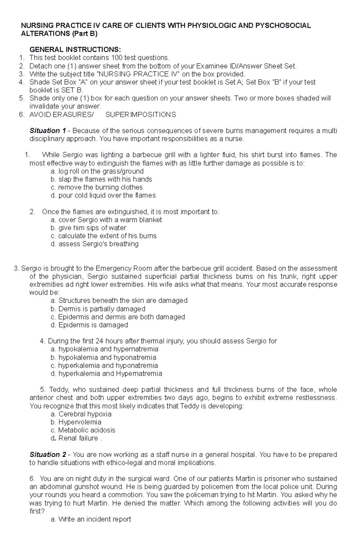 NP 4 MS Questions - NURSING PRACTICE IV CARE OF CLIENTS WITH ...