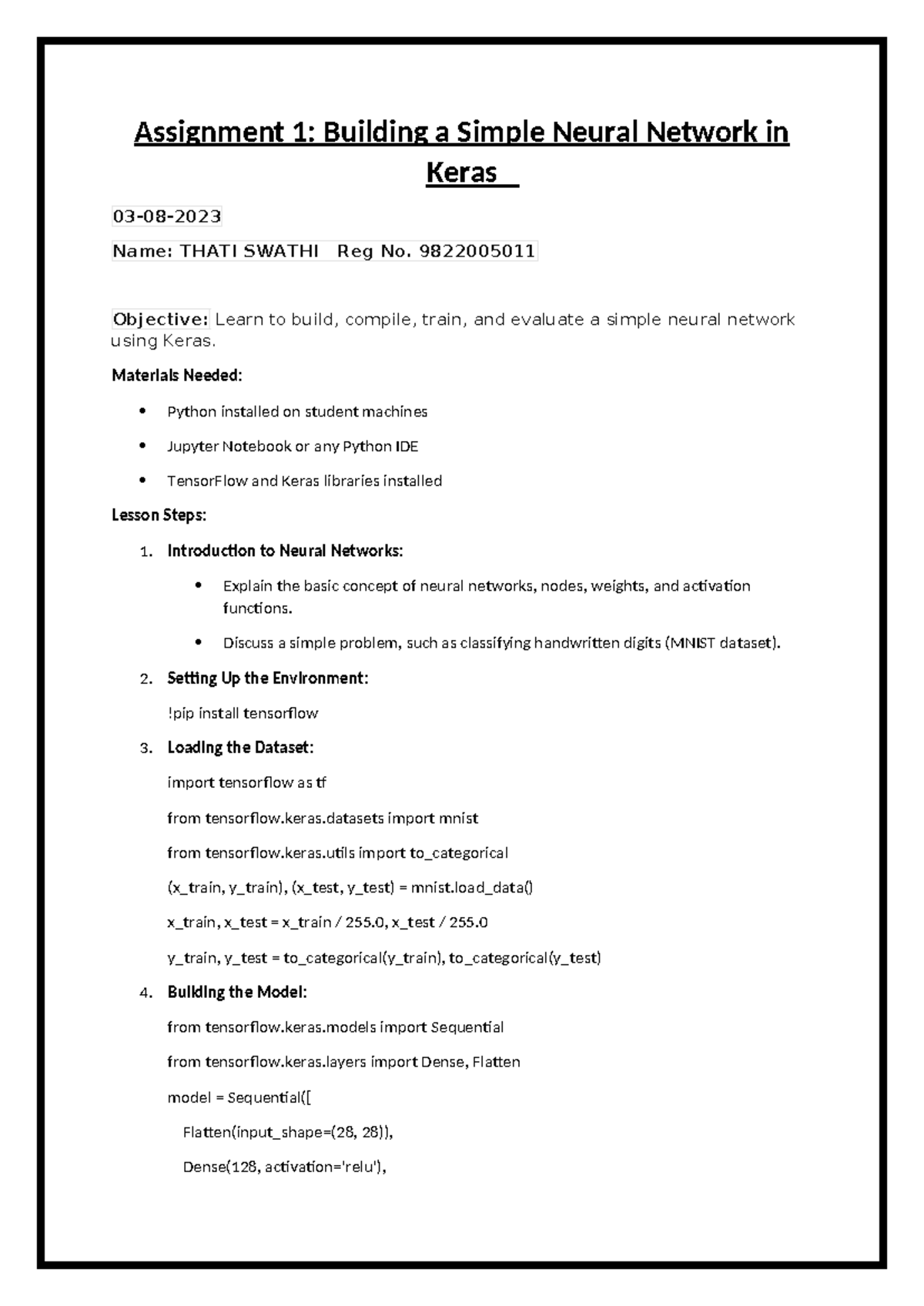 Building a simple neural network assignment - Assignment 1: Building a Simple Neural Network in ...