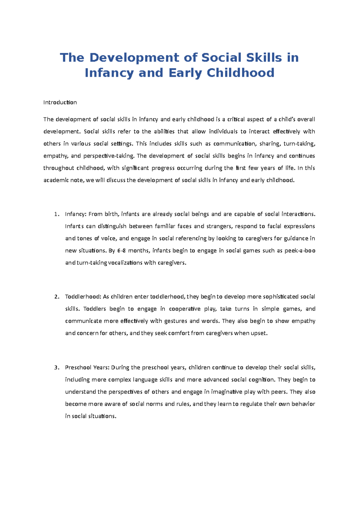 The Development of Social Skills in Infancy and Early Childhood - The ...